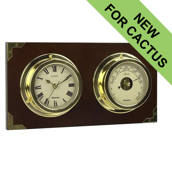 Nauticalia Captain Clock and Barometer Set - Brass - 14.5 x 7.5 Inches